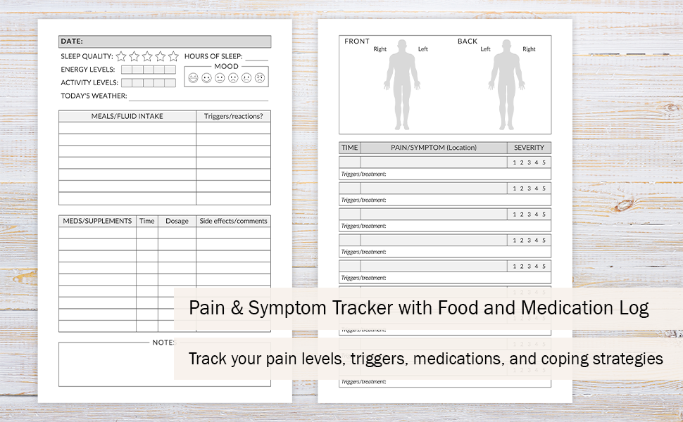 Pain Diary and Journal: Daily Pain & Symptom Tracker Log Book with Food and Medication Log to ...