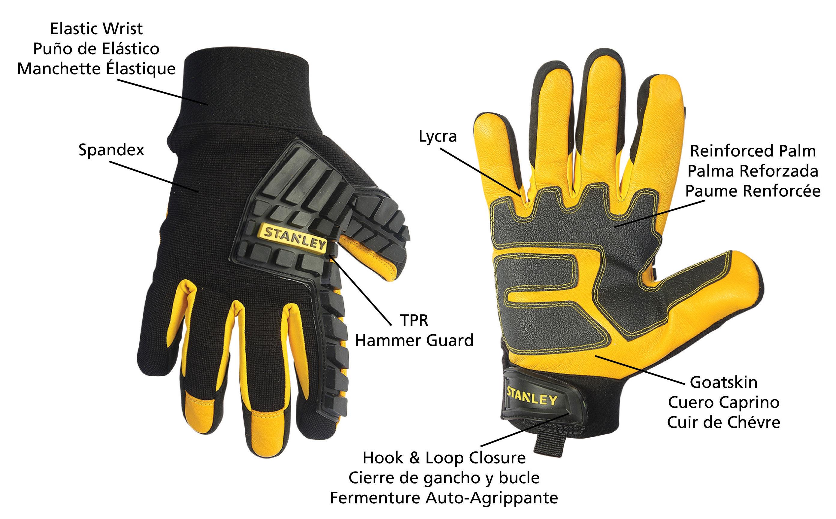 Stanley Goatskin Hammer Guard Spandex Safety Gloves with PVC ...
