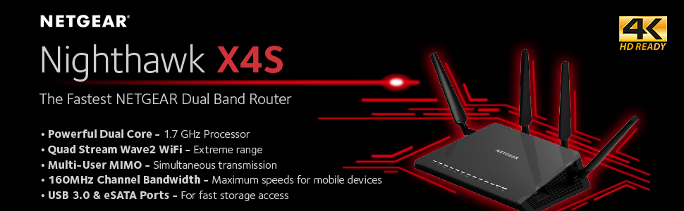 NETGEAR Nighthawk X4S - AC2600 4x4 MU-MIMO Smart WiFi Gigabit Gaming Router (R7800-100INS ...