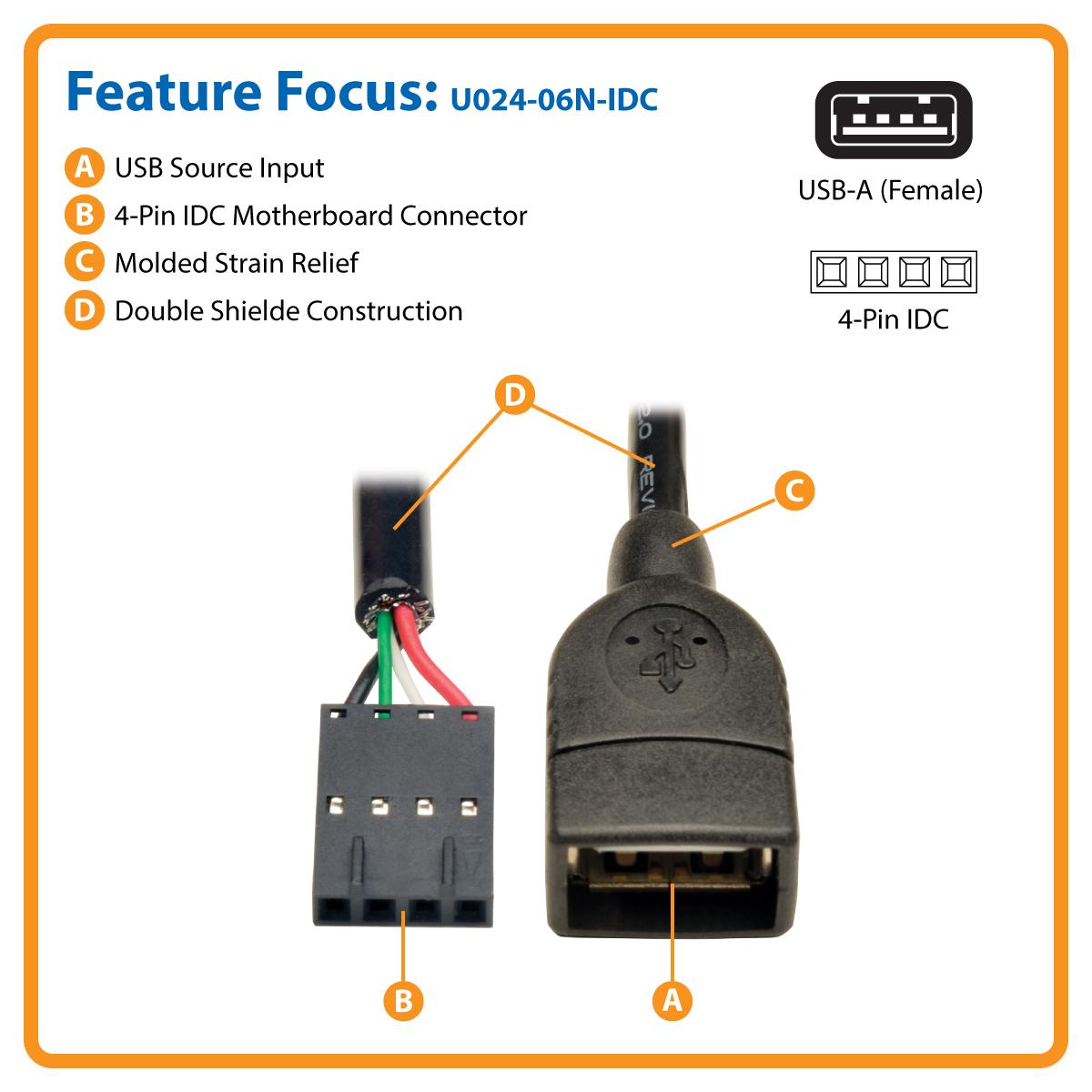 Amazon.com: TRIPP LITE USB 2.0 to USB Motherboard 4-Pin IDC Header ...