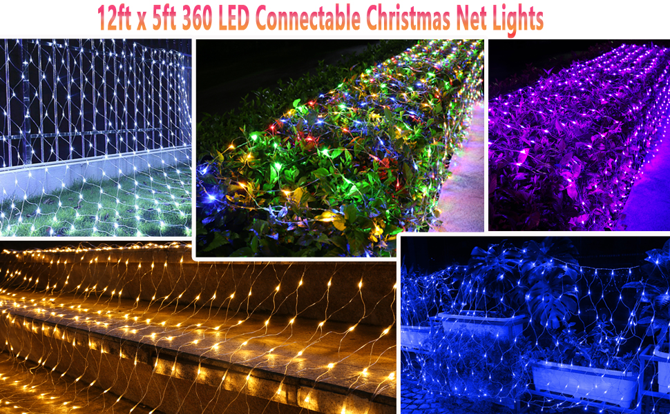 Amazon.com: Joomer 12ft x 5ft 360 LED Christmas Net Lights,8 Modes Bush ...