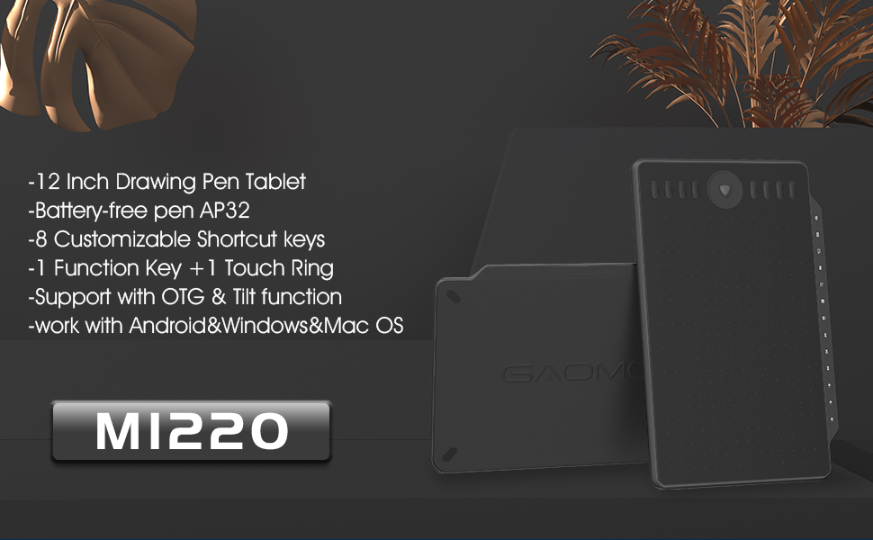 GAOMON M1220 Tablet mit Zeichenstift, 30,5 cm , mit 13 Multimedia-Tasten und 8 ...