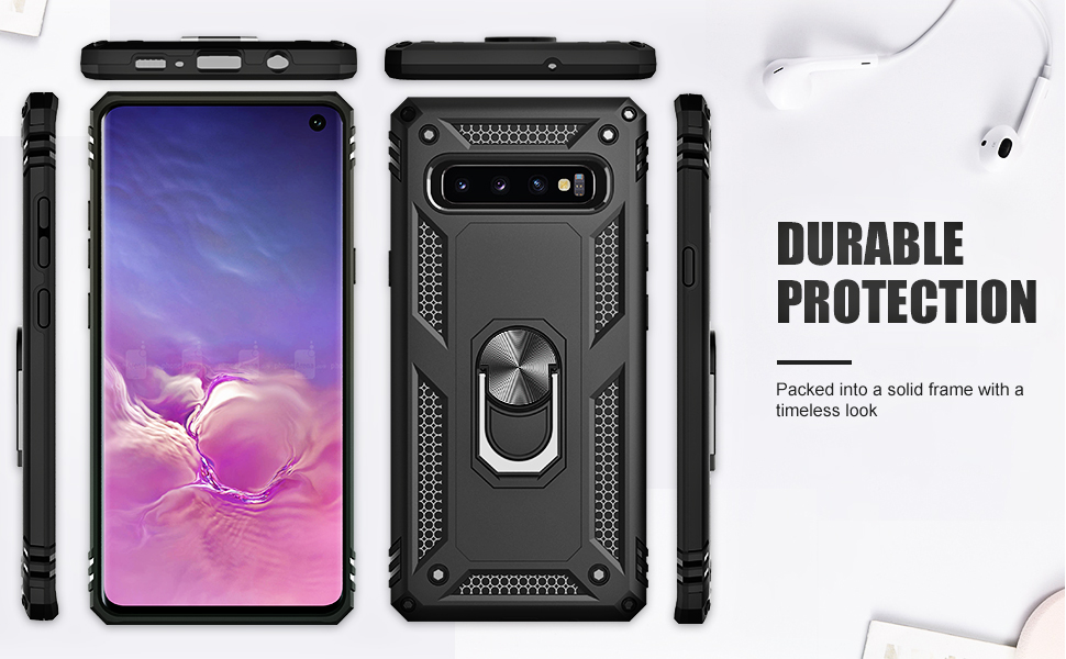 LeYi Hülle Samsung Galaxy S10 Handyhülle,360 Grad Drehbar Ringhalter Cover TPU Magnetische ...