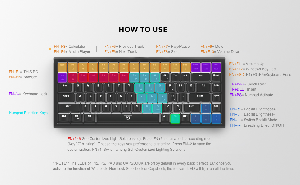 DREVO Gramr 84 Key Cherry MX Brown Switches Mechanical Keyboard White ...