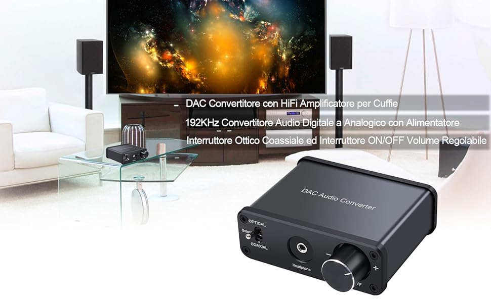 LiNKFOR 192KHz DAC Convertitore Audio con HiFi Amplificatore per Cuffie + Alimentatore ...
