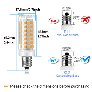 E12 LED Bulb Dimmable 7W C7 Bulb Equivalent to E12 Halogen Bulb 60W, Warm White 3000K T6 Base ...