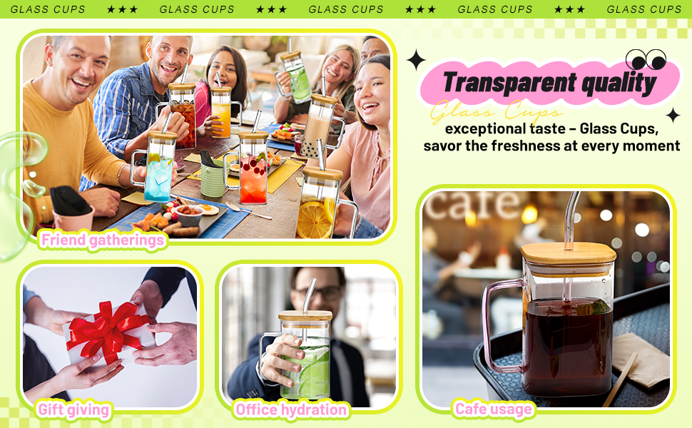 Amazon.com: Rtteri 12 Pcs Glass Cups with Straws and Lids, Portable Iced Coffee Square Glass ...