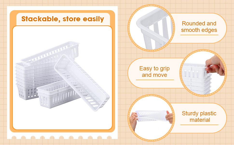 Amazon.com: Domensi 12 Pack Slim Plastic Storage Baskets Tray for ...