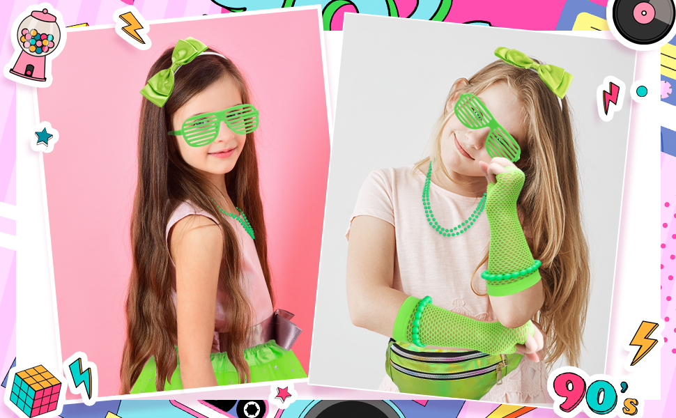 Provone 23Pcs 80s Costume Accessories for Girls Women Neon Tutu Fancy ...