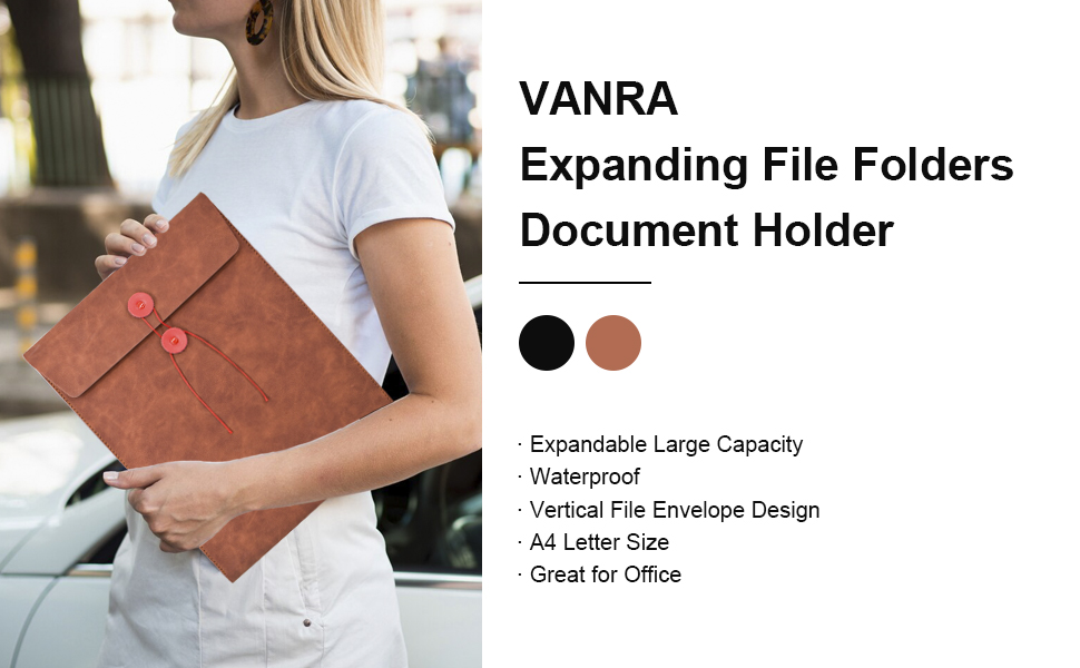 Amazon.com : VANRA Vertical PU Leather Envelope File Folders Expanding Document Holder Organizer ...