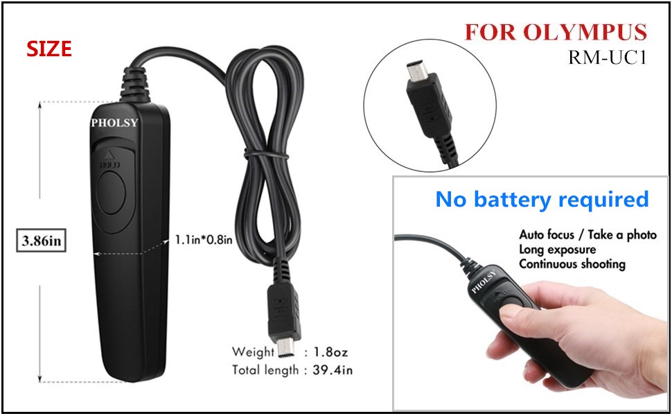 PHOLSY O6 Shutter Camera Remote Cable Release Control for Olympus OM-D E-M1, E-M5 II, E-M5, E ...