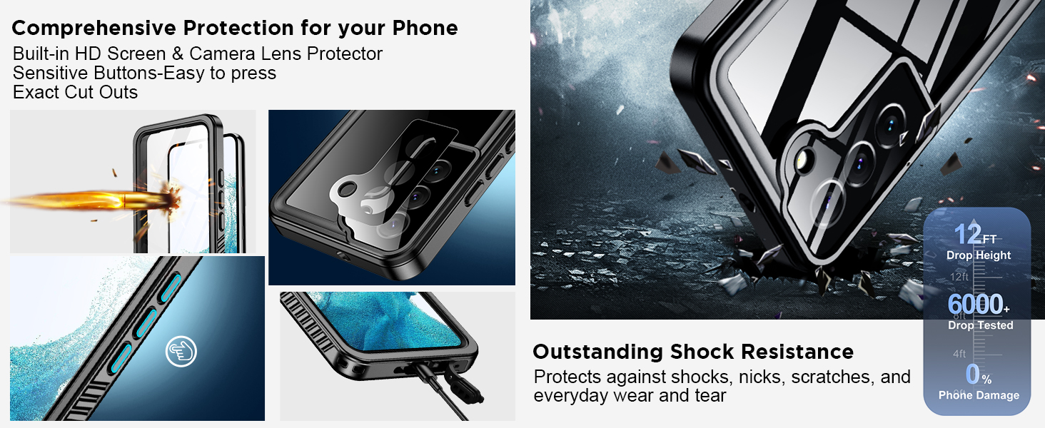 Amazon.com: SPIDERCASE Designed for Samsung Galaxy S22 Case Waterproof, Built-in Lens&Screen ...