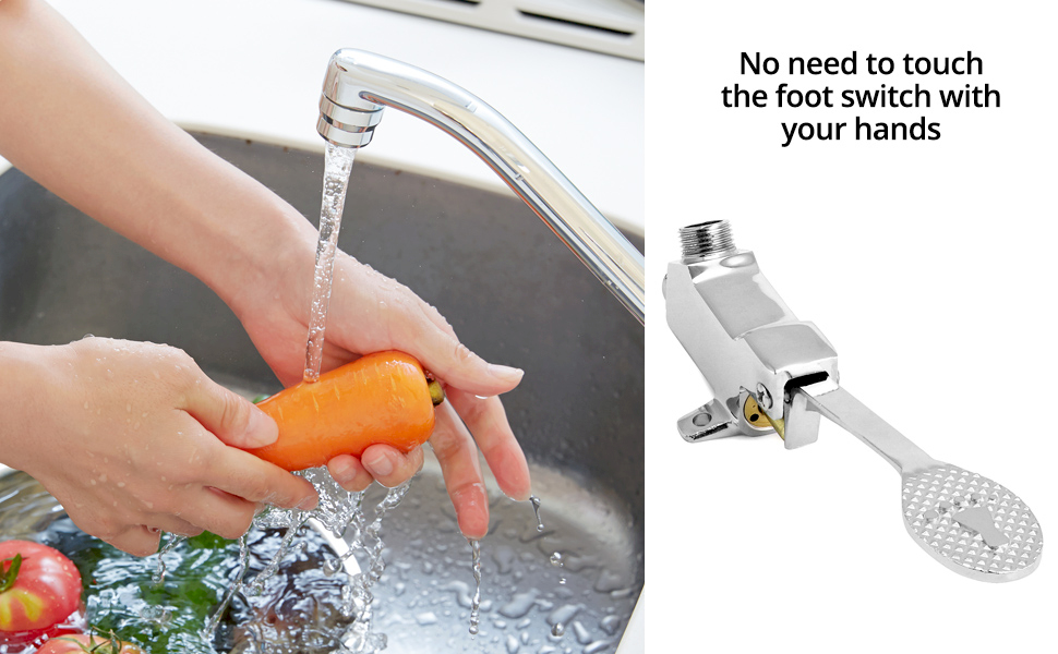 QWORK Foot Pedal Valve for Faucet, 2 Pack Floor Mounted Singe Foot Pedal Water Valve Touchless ...