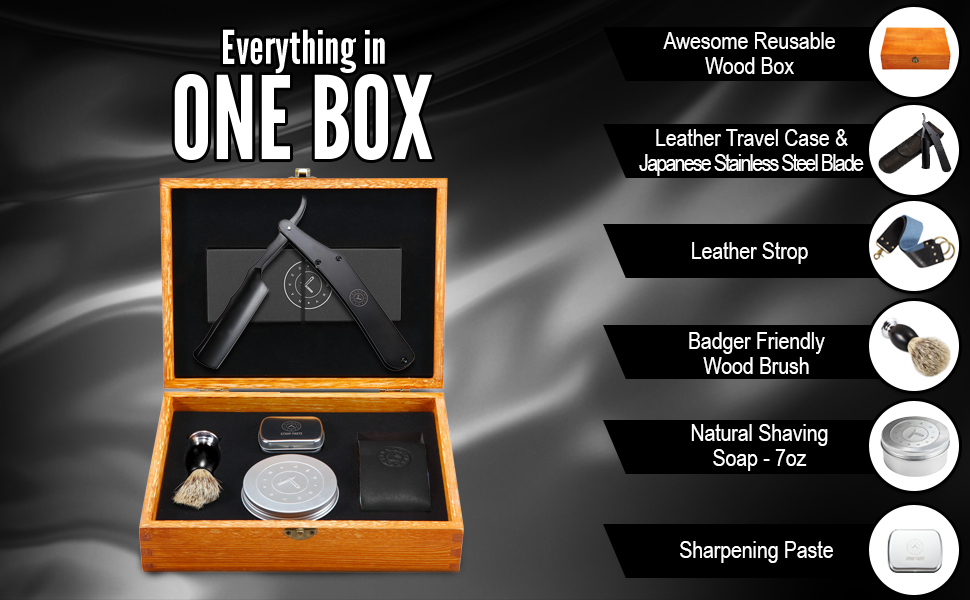 Amazon.com: All Black Stainless Steel Straight Razor Kit - Shave Ready ...