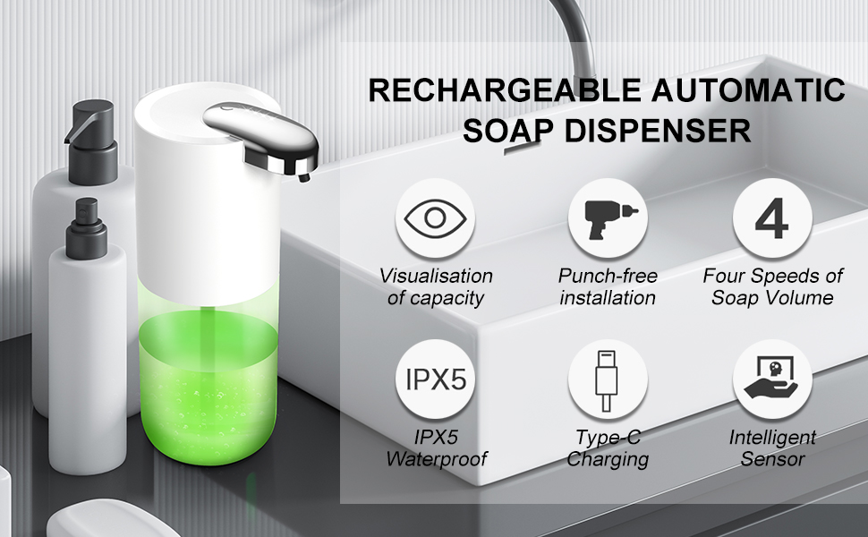 Amazon.com: Foyucool Automatic Foaming Soap Dispenser, 12.8oz/380ml Rechargeable Touchless Hand ...