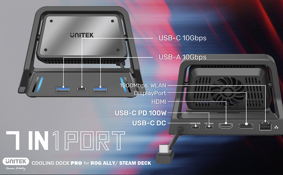 Unitek Gaming Cooling Dock Pro for ROG Ally/Steam Deck, Thermoelectrical Cooler, 100W PD Charge ...
