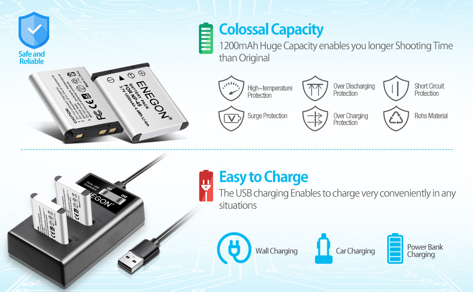 ENEGON NP-45 NP-45S Replacement Battery (2 Pack) and USB Charger Kit for Fujifilm INSTAX Mini 90 ...