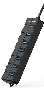 USB 3.0 Hub mit Netzteil,VEMONT 7 Ports USB Hub Aktiv USB Verteiler 5Gbps und Einzelne EIN/Aus ...