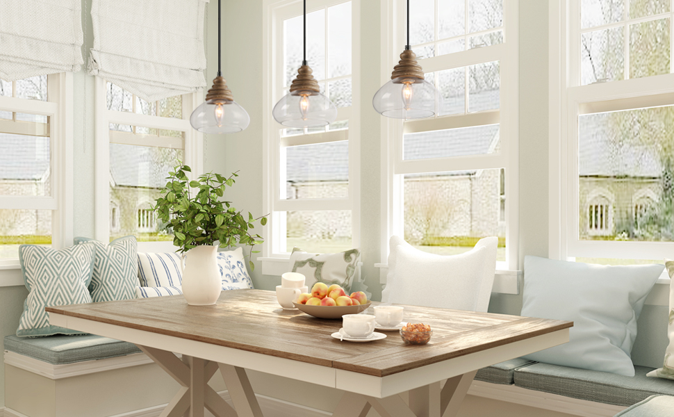 Log BARN Farmhouse Pendant Lighting Fixture with Wood and Clear Glass ...