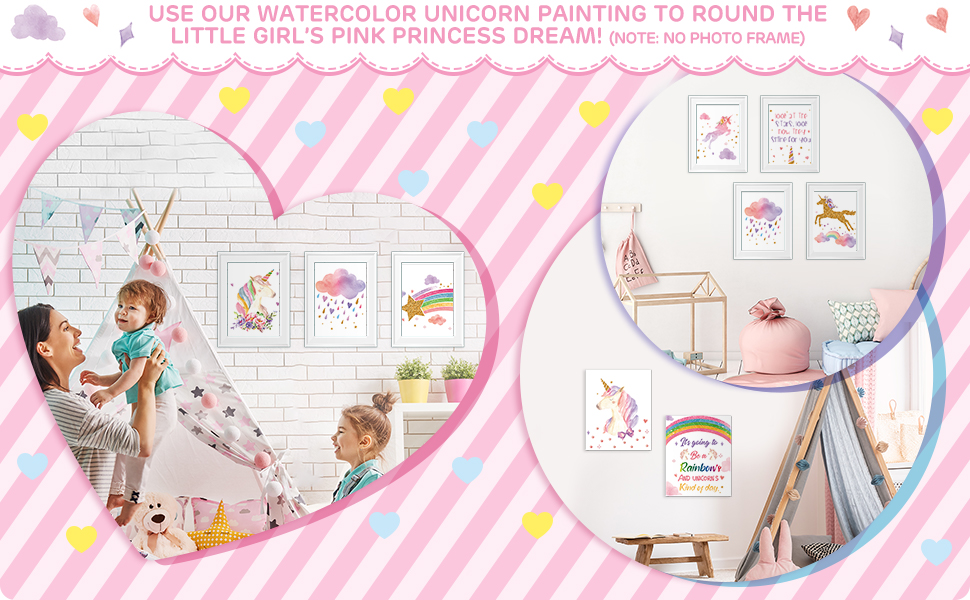 9 Pieces Unicorn Rainbow Wall Art Prints Unframed Watercolor Unicorn ...