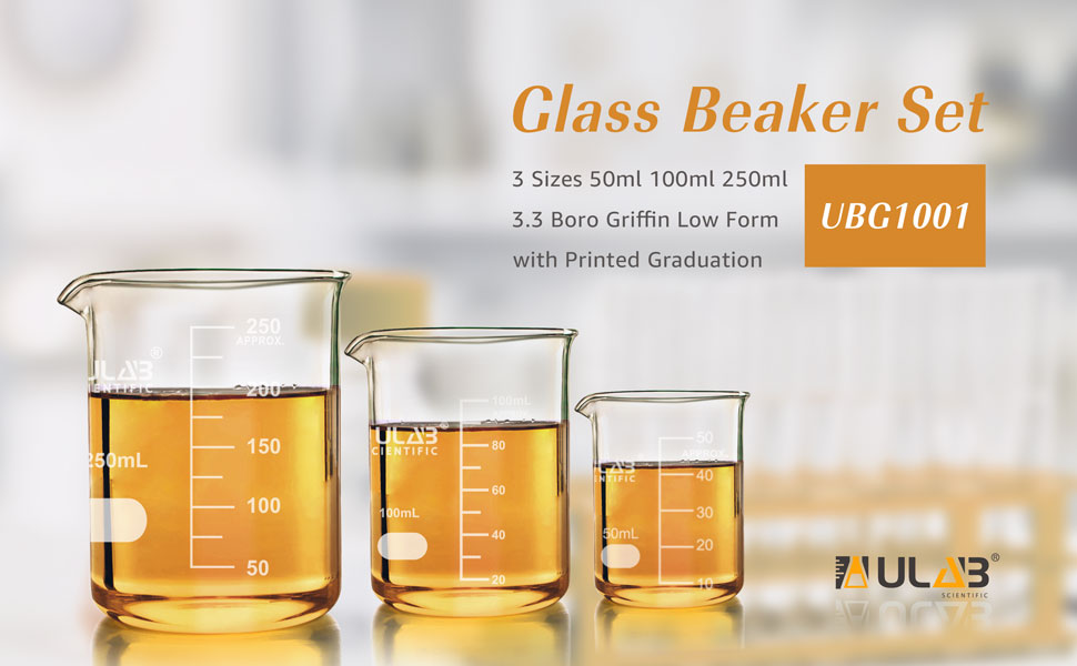 Amazon.com: ULAB Scientific Glass Beaker Set, 3 Sizes 50ml 100ml 250ml, 3.3 Boro Griffin Low ...