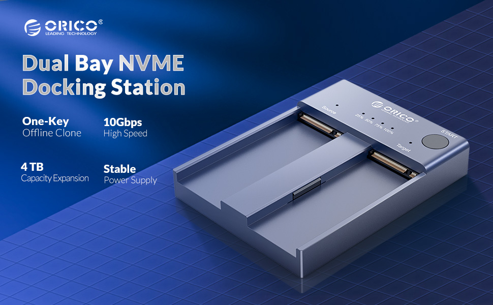 ORICO NVMe Clone Dockingstation M.2 Dual- Bay 10Gbit/s mit Offline-Clone Duplikatorfunktion ...