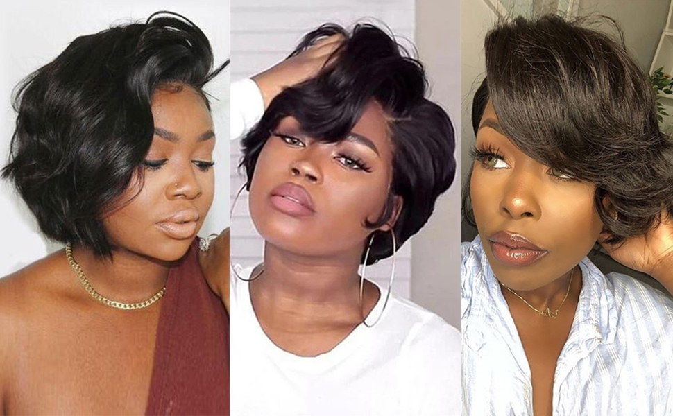 Amazon.com : MSGEM Pixie Cut Wig Short Bob Lace Wigs, 13x6 Tpart Short ...