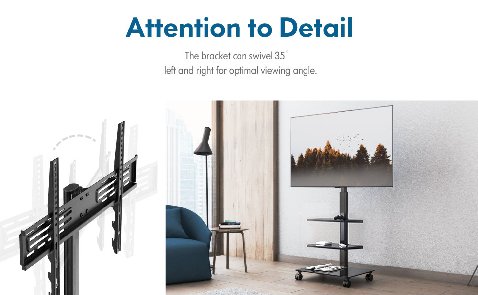 FITUEYES TV Carrello con 3 Staffa Supporto con Ruote per TV da 32 a 60 Pollici Regolabile in ...