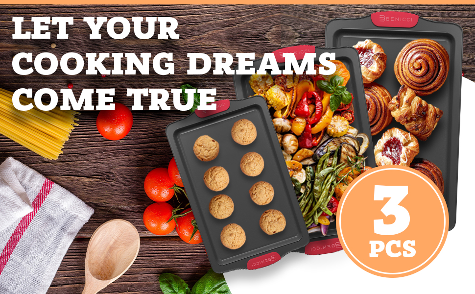 Amazon.com: BPA Free Nonstick Baking Sheets w/ Silicone Handles in a ...