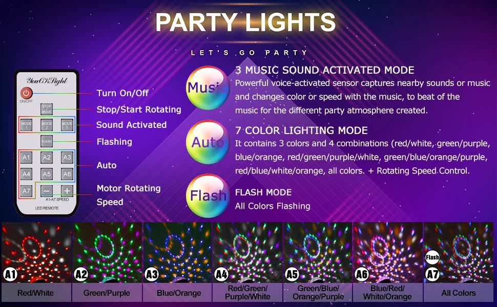 Disco Party Lights, Sound Activated Strobe Light Stage Light with ...