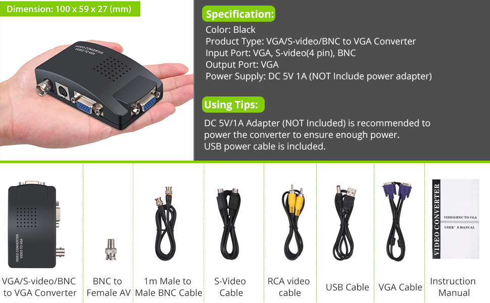 LiNKFOR VGA S-Video BNC to VGA Converter with Extra 6 Accessories S ...