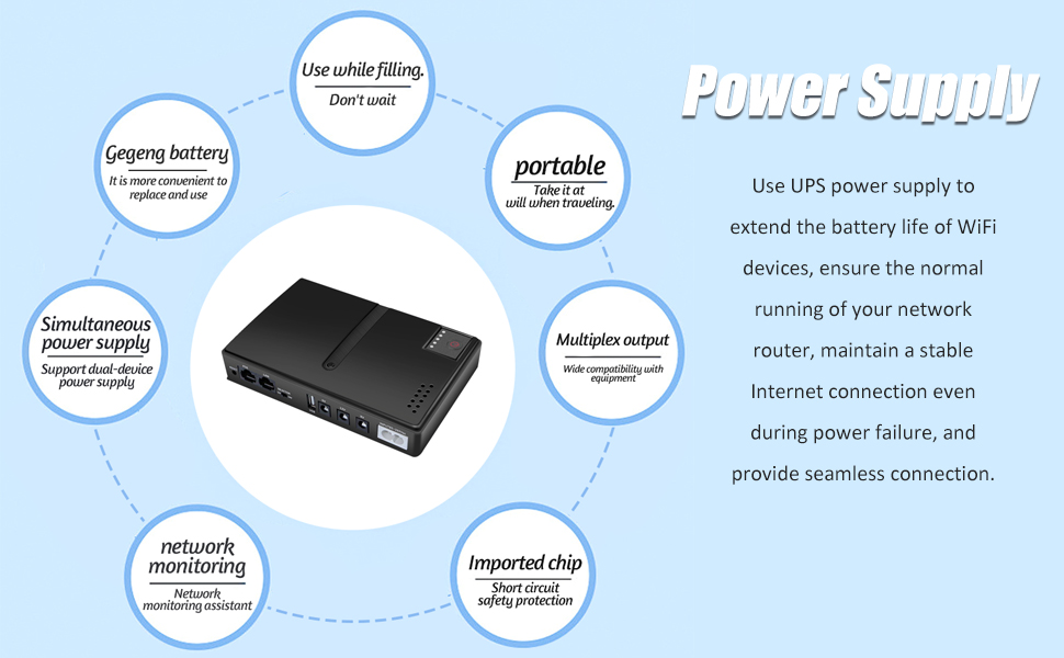 Amazon.com: UPS Battery Backup, 15V 24V POE, 5V 9V 12V USB, Portable Standby Uninterruptible ...