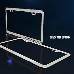 Amazon.com: Deselen White License Plate Frame, Metal Thin Stainless Steel with 2 Holes Screw Cap ...