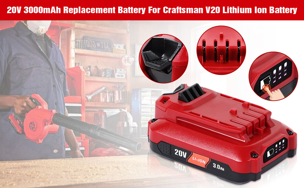 Amazon.com: TenHutt Batería de repuesto de iones de litio de 20 V y 3.0 Ah para Craftsman 20 V ...