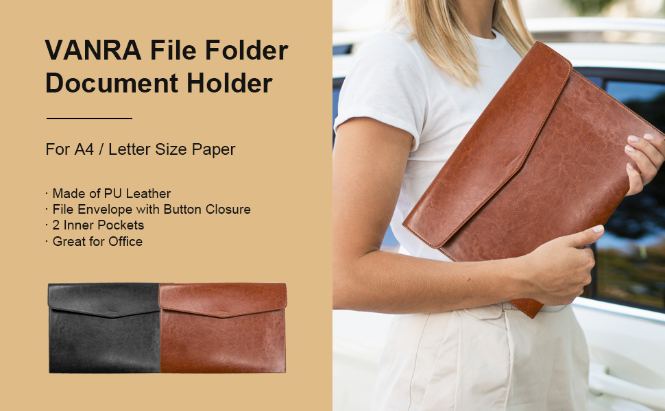 Amazon.com : VANRA 1 Piece File Folder Organizer PU Leather File Jackets Document Holder Project ...