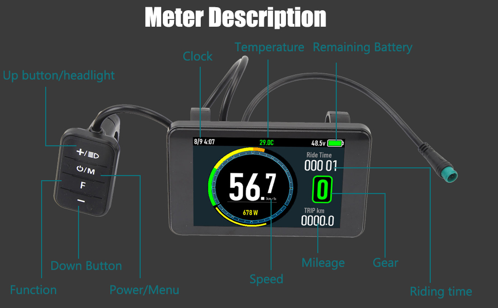 Electric Bicycle Lcd Display Electric Bike LCD Meter 5 Pin 24V 36V 48V ...
