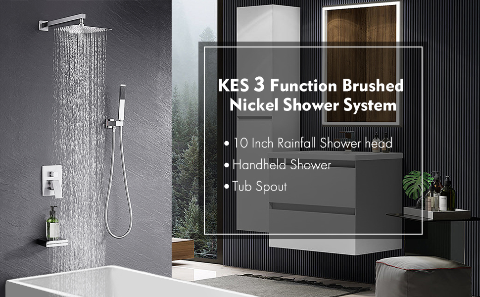KES Bathtub Shower Faucet Set with Waterfall Tub Spout Shower System 3-Function Shower Faucets ...