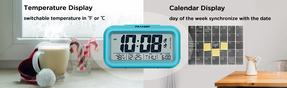 Amazon.com: Peakeep Digital Alarm Clock with 2 Alarms for Weekday Mode ...