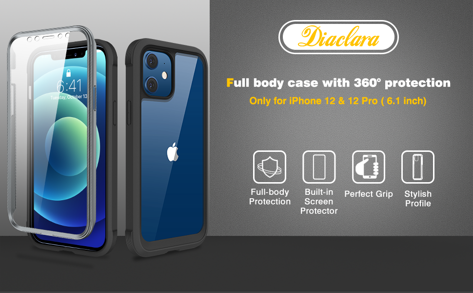 Amazon.com: Diaclara Designed for iPhone 12/12 Pro Case, Full Body Rugged with Built-in Touch ...