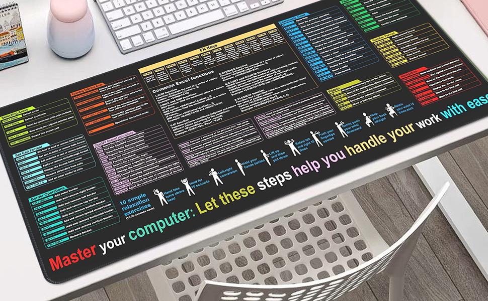 Computer Shortcut Desk Mat | Cheat Sheet Mat - Dirt-Resistant Oversize ...