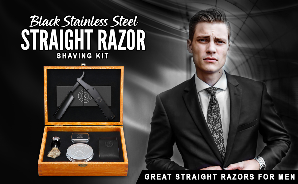 Amazon.com: All Black Stainless Steel Straight Razor Kit - Shave Ready ...