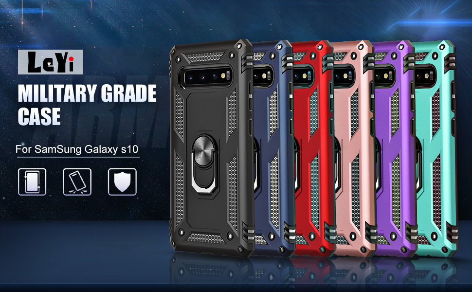 LeYi Hülle Samsung Galaxy S10 Handyhülle,360 Grad Drehbar Ringhalter Cover TPU Magnetische ...