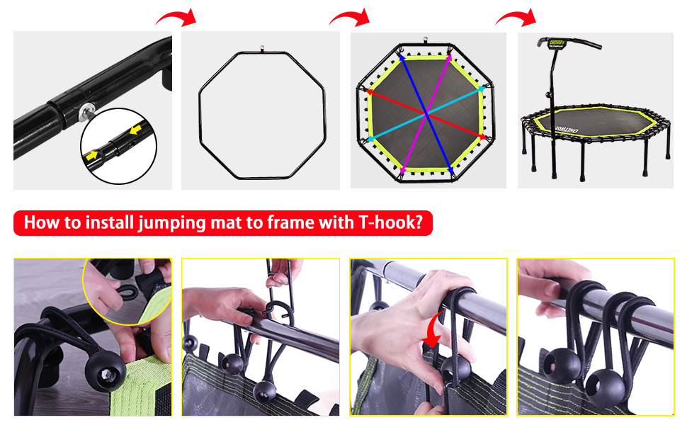 ONETWOFIT 51" Silent Trampoline with Adjustable Handle Bar, Fitness Trampoline Bungee Rebounder ...
