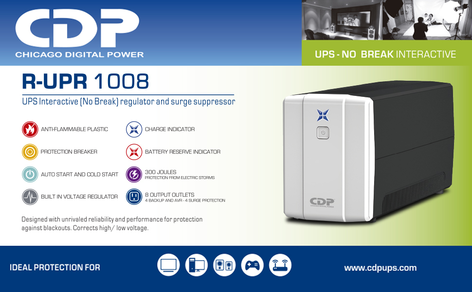 Amazon.com: Chicago Digital Power R-UPR 1008 UPS. Battery Backup and Surge Protector. 1200 Watts ...