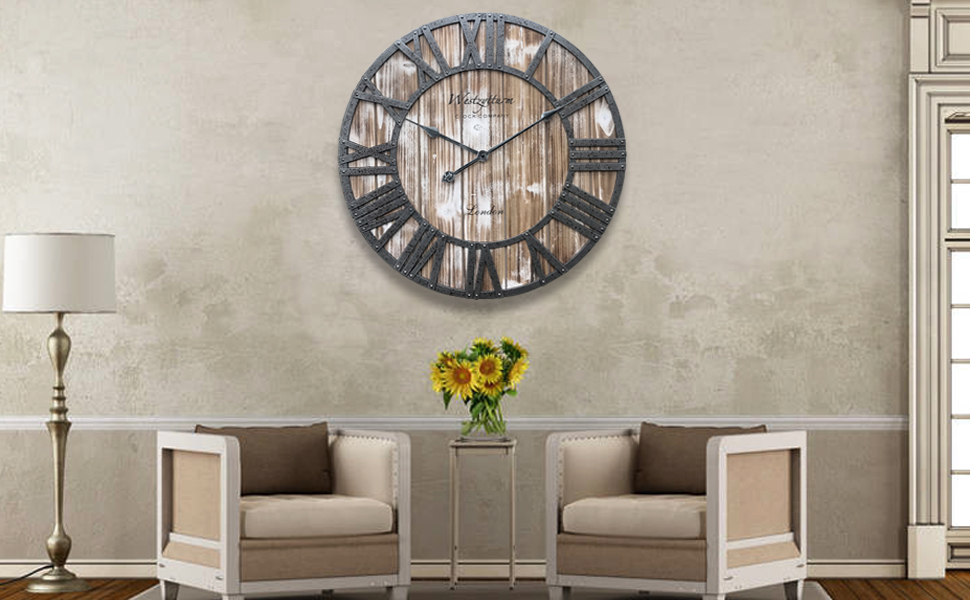 Amazon.com: Westzytturm Wooden Clock 24 inch Farmhouse Wood Clock Extra ...