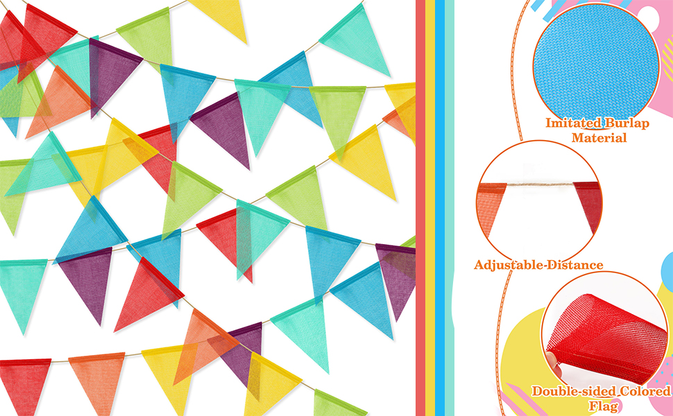 Amazon.com: MARFOREVER Imitated Burlap Pennant Banner, 72 ft Rainbow ...