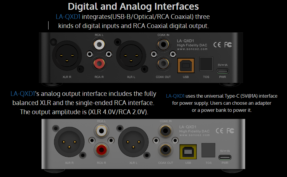 youyeetoo SONCOZ LA-QXD1 (Black) Digital HiFi Audio Converters (DAC) with XLR Fully Balanced ...