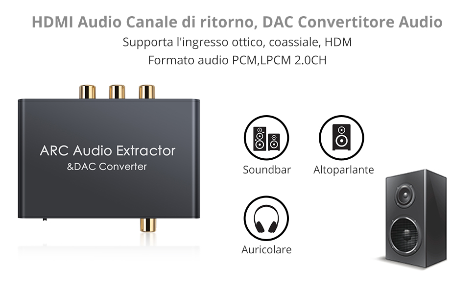 PROZOR 2 in 1 DAC Convertitore e Estrattore ARC HDMI Convertitore Audio Digitale Analogico L/R 3 ...