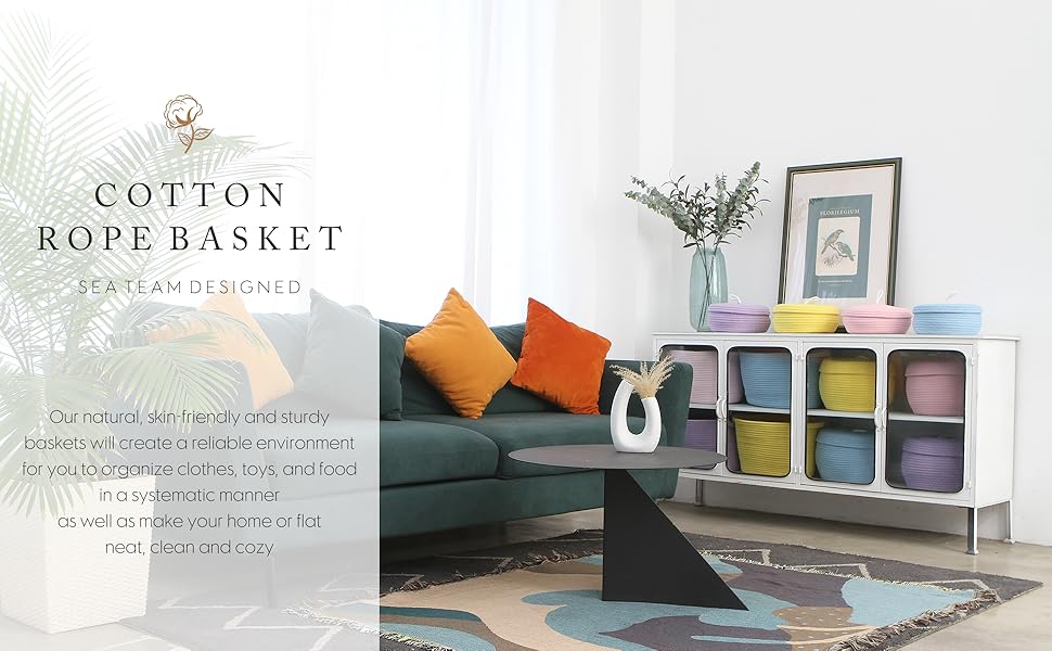 Amazon.com: Sea Team Round Cotton Rope Storage Basket with Lid ...