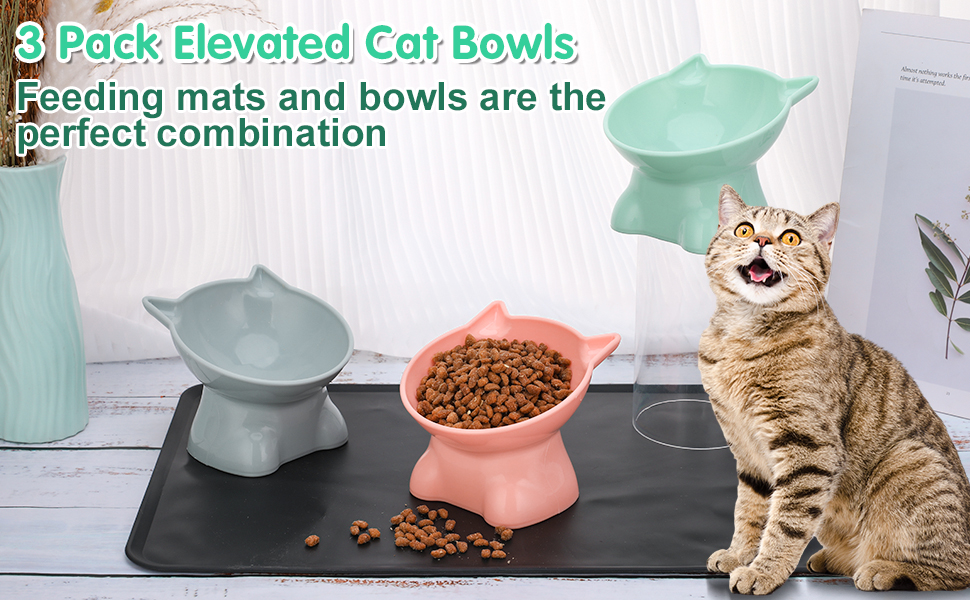 Amazon.com: 3 Pcs Elevated Cat Bowls 15° Raised Cat Food Bowls Tilted Cat Bowls with Silicone ...